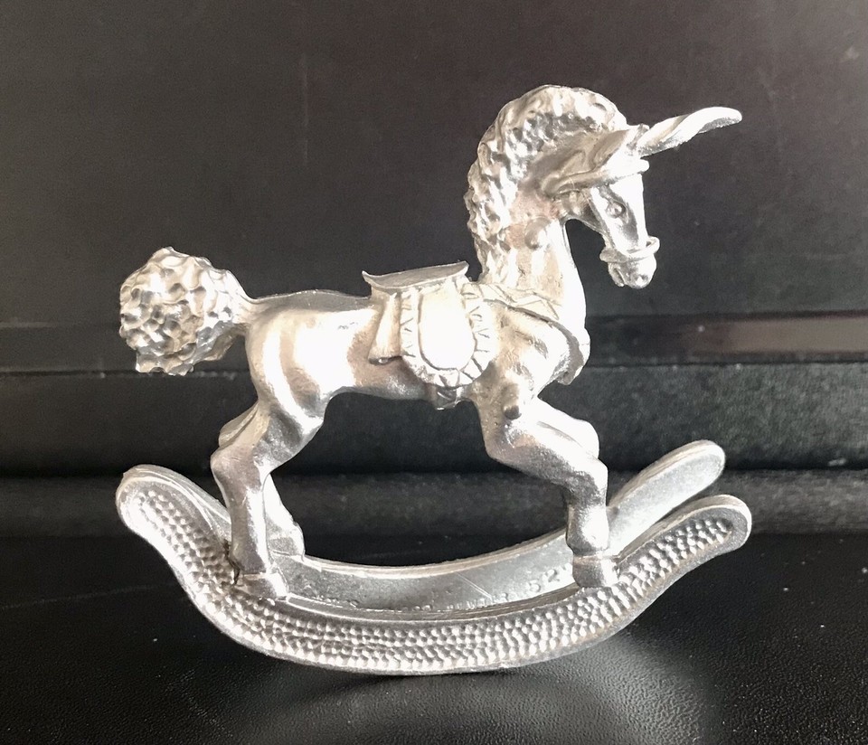 Pewter ROCKING HORSE Unicorn Baby Gift Boy Girl Carousel Silver Metal ...