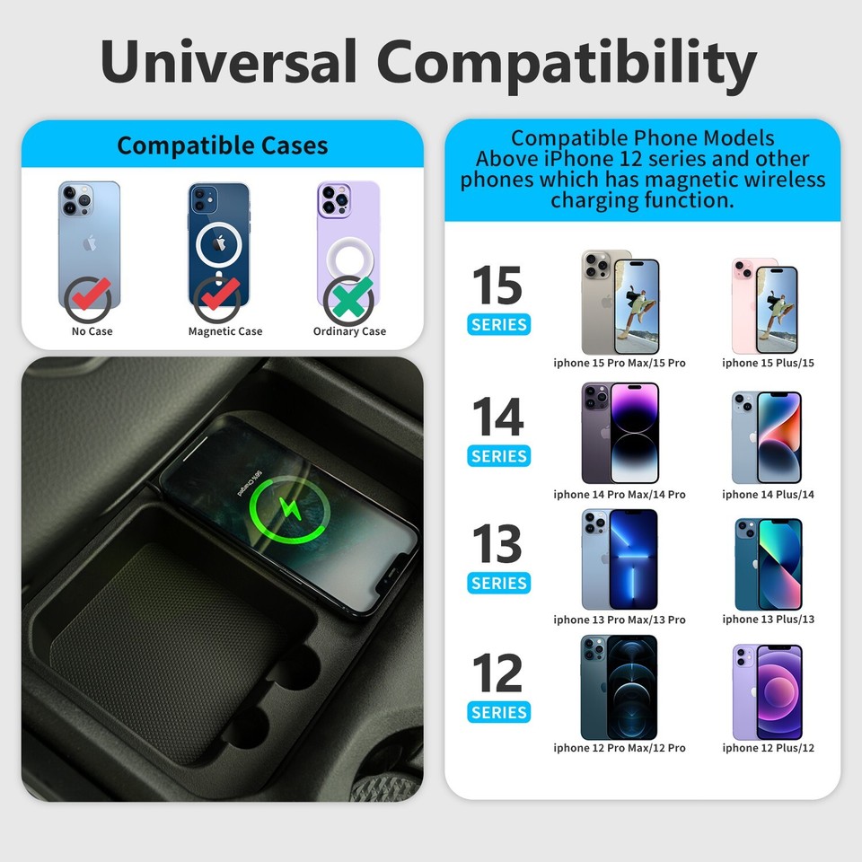 For 2019 2025 Dodge Ram 1500 Car Wireless Charger Fast Charging Pad ...