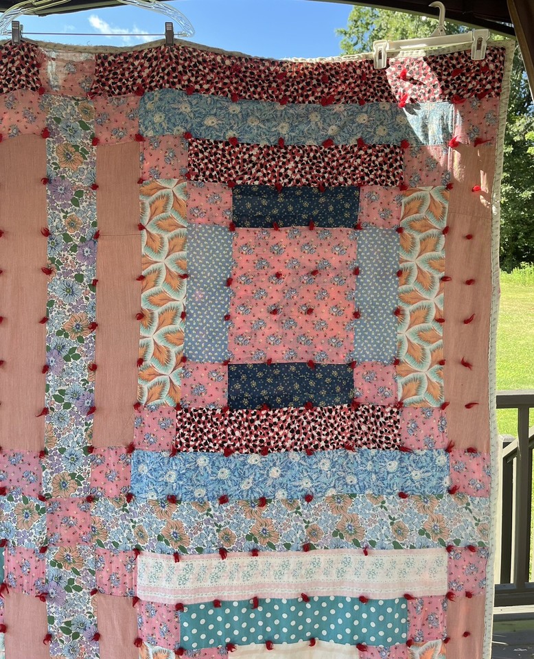 ANTIQUE 80” X 73“ QUILT PATCHWORK 4 BLOCKS HANDMADE GRANDMA QUILT ...