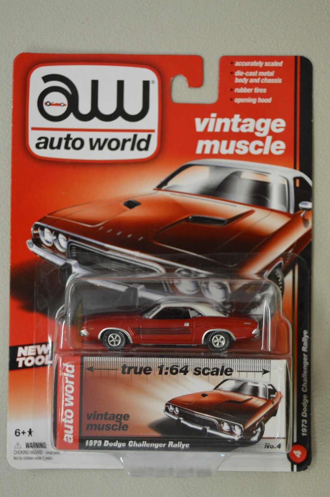 AUTO WORLD Vintage Muscle 1973 Dodge Challenger Rallye RED 1:64 scale ...