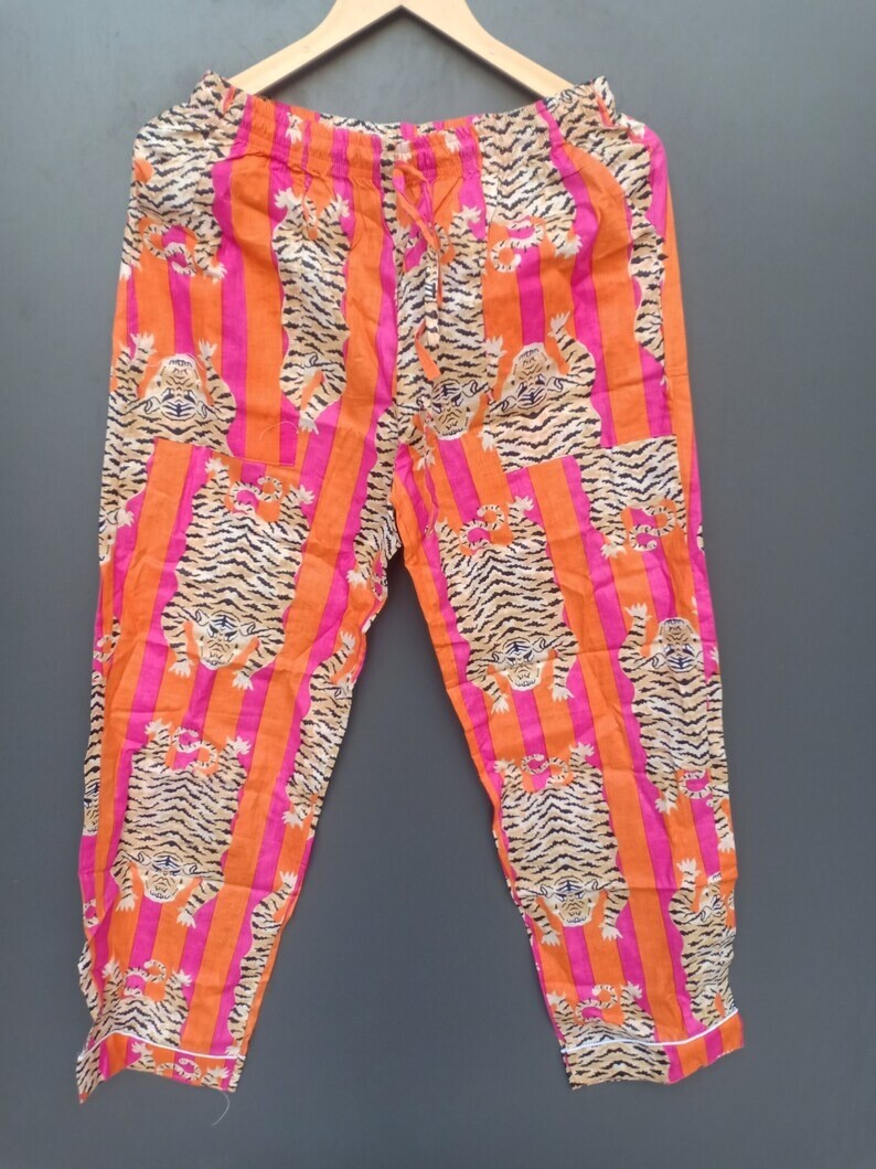 Pink Tiger Striped Print Cotton Pajama Set Bridesmaid PJ Set Loose ...