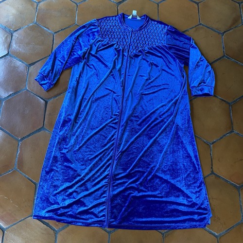 Vermont Country Store Blue Velvet Velour Long Full Zip Robe Smocked 3X ...
