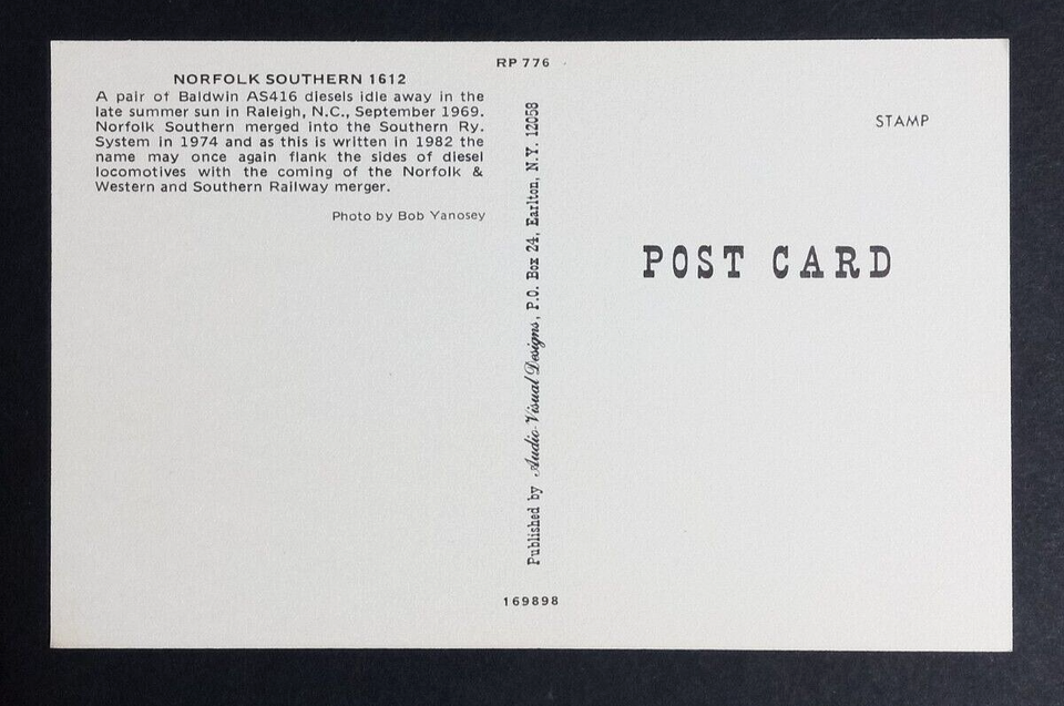 Norfolk Southern 1612 Train Locomotive Railway Postcard c1980s AS416 ...