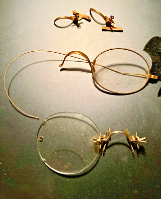 14 Kt GOLD ANTIQUE GLASSES PARTS-From 2 Pair Spectacles-Early 20th ...