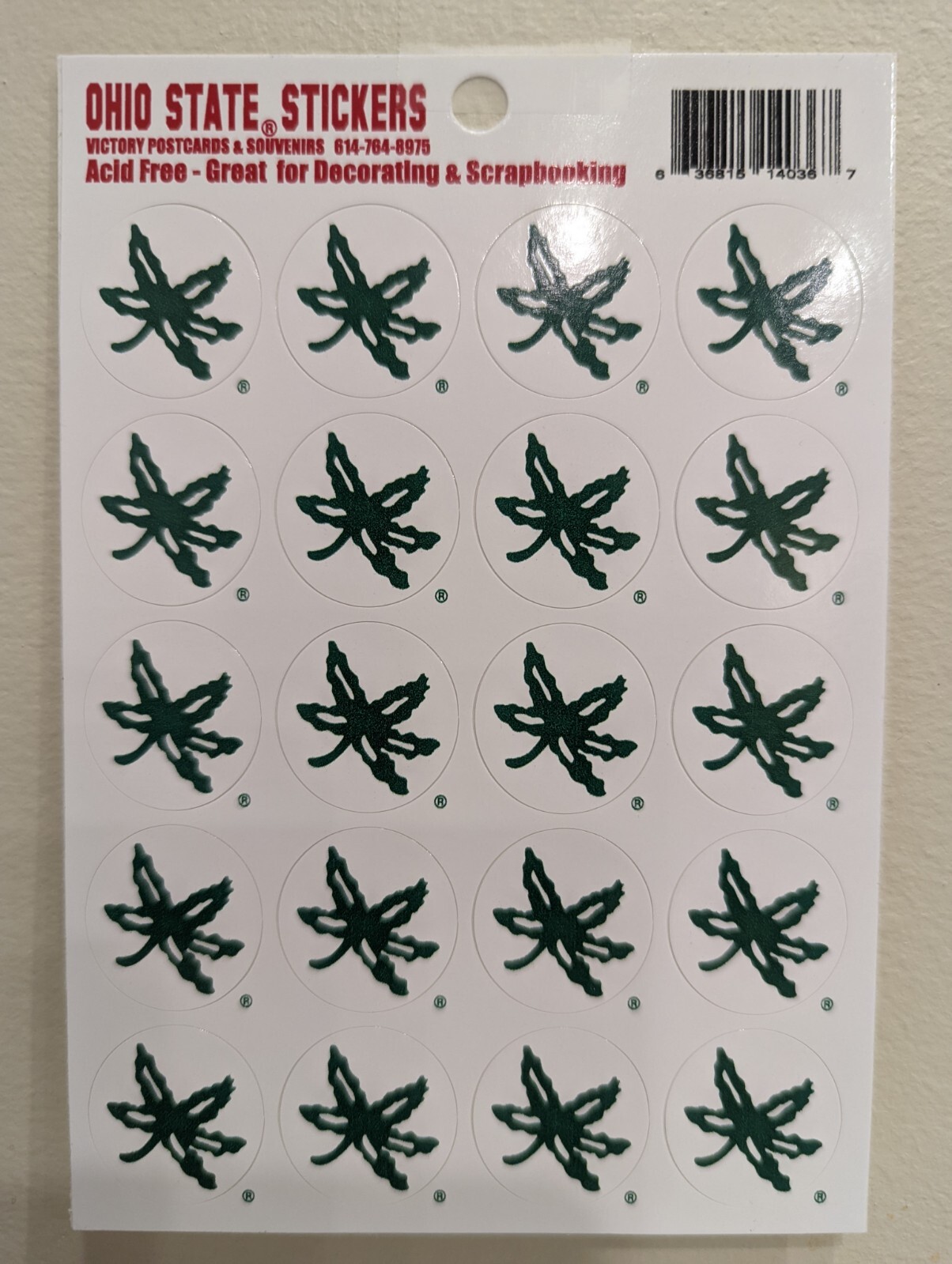 OHIO STATE BUCKEYES LEAF STICKERS 20 PIECE SHEET NCAA OFFICIALLY ...