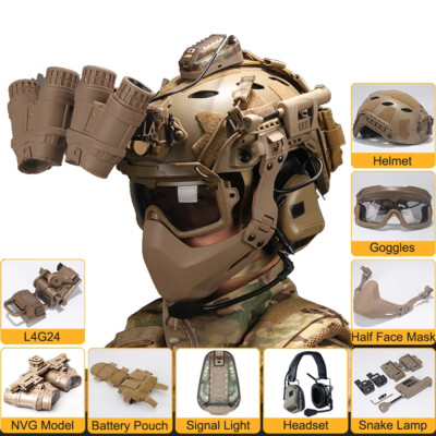 Tactical Airsoft FAST Helmet set w/ Headset/ Signal Light/ GPNVG18 NVG ...