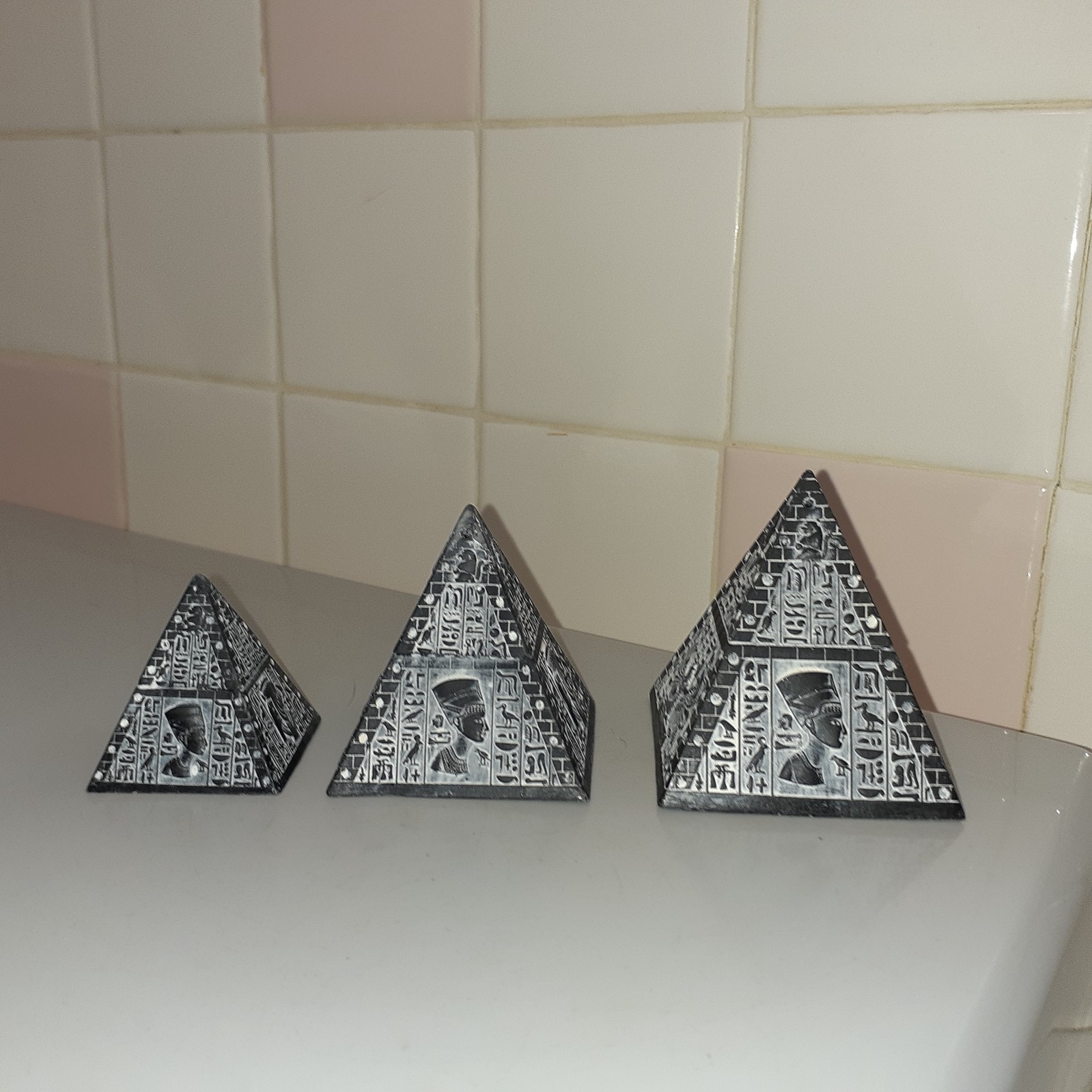 Beautiful Basalt Hand Engraved Egyptian Pyramid Souvenir Set of 3 | eBay
