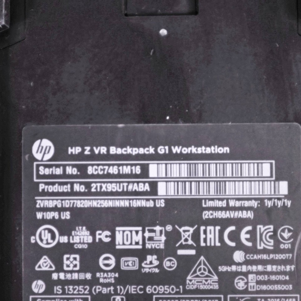 HP Z VR BACKPACK G1 WORKSTATION | INTEL CORE I7-7820HQ | 256GB | 16GB ...