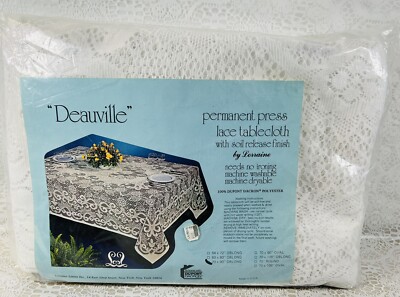 Vintage Deauville White Permanent Press Lace Tablecloth by Lorraine 70 ...
