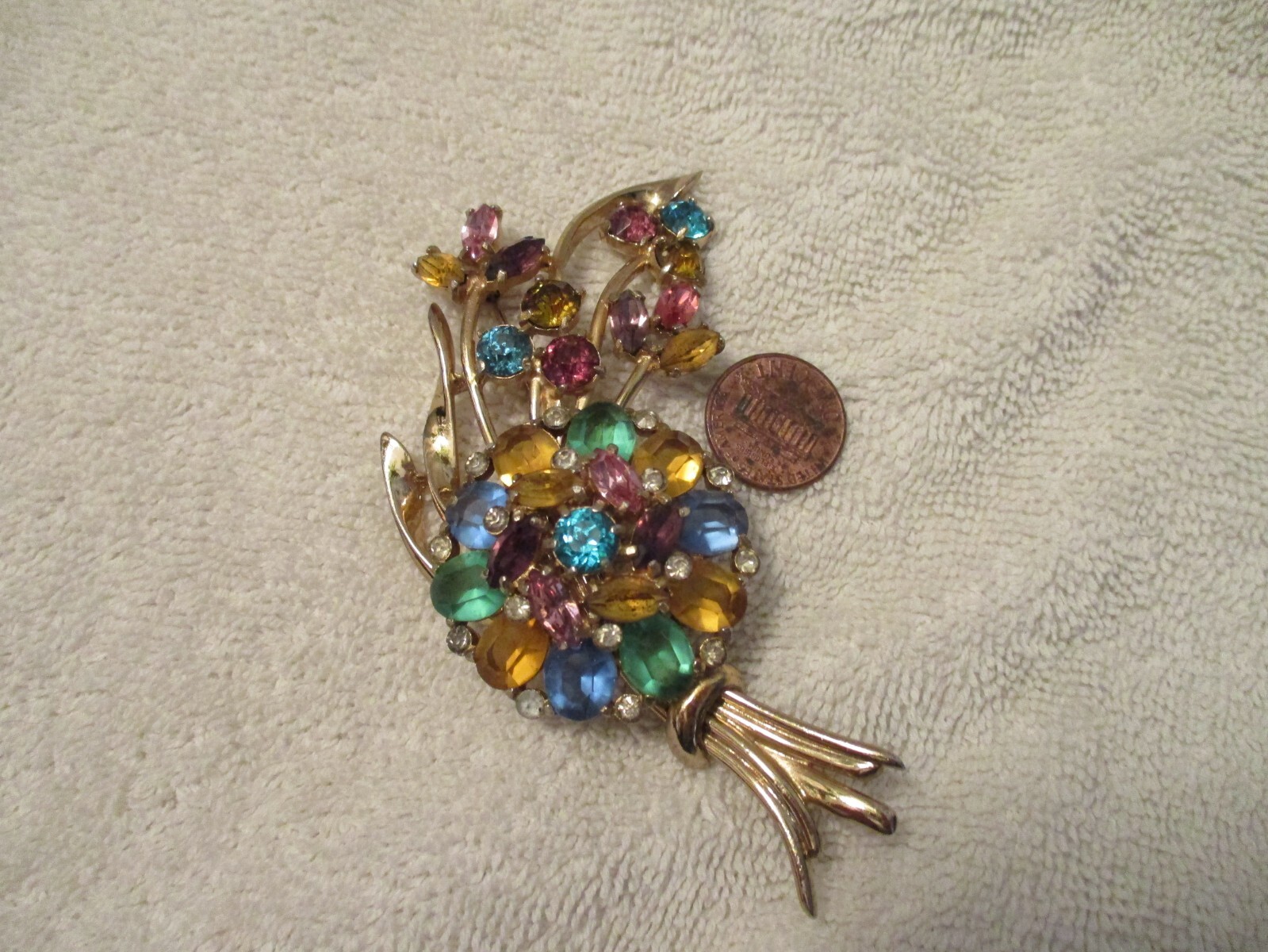 Vintage Coro Brooch Pin Flower Spray Rhinestones Multi Colors | eBay
