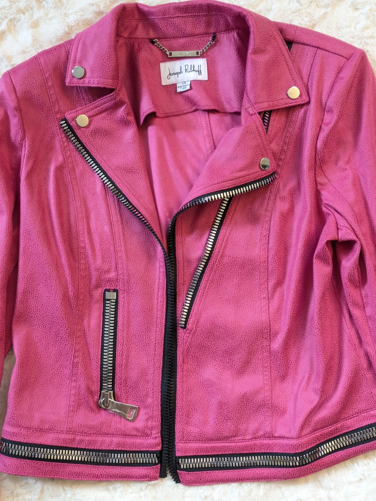 Joseph Ribkoff Pink Fuchsia Biker Jacket Women's Larg… - Gem