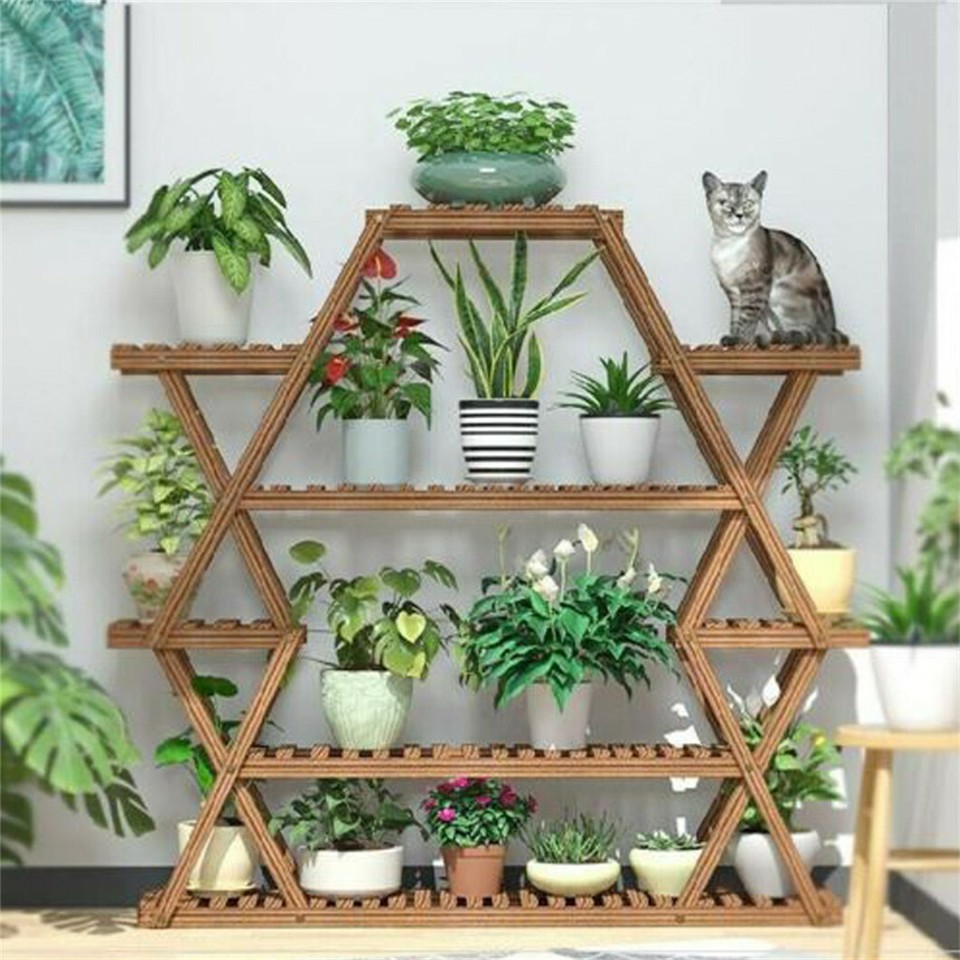 Stable Triangle Design X-Large Plant Stand Shelf Wood Garden Corner ...