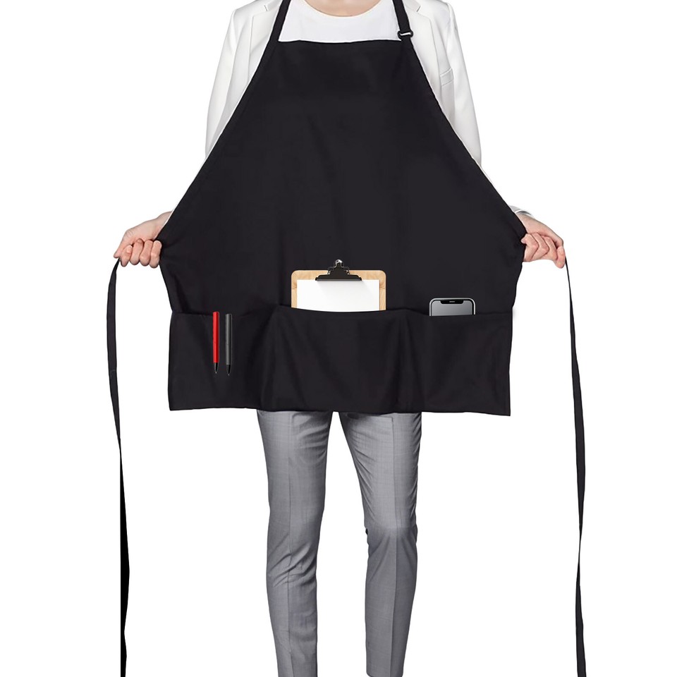 Chef Apron for Kitchen Cooking Waiter/Waitress Apron with Strap and 3 ...