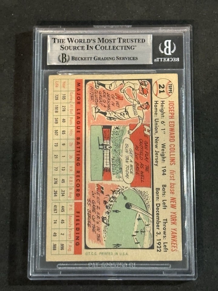 JOE COLLINS 1956 TOPPS SIGNED AUTOGRAPHED CARD #21 NY YANKEES BAS ...