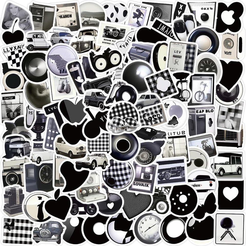 100PCS Creative Stickers for Kids, Sleek Black & White Aesthetic ...