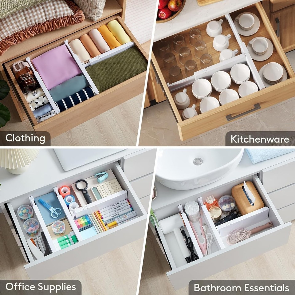 9 Pack Drawer Dividers 4" High, 11-17" Adjustable Drawer Organizers for ...