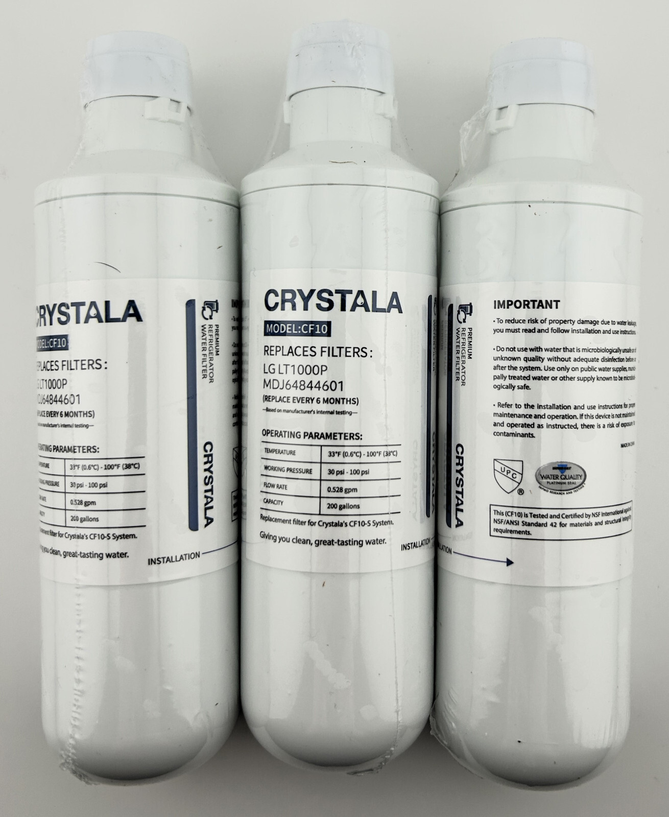 3 Pack CRYSTALA Premium Refrigerator Water Filter / Filters * CF10 LG ...