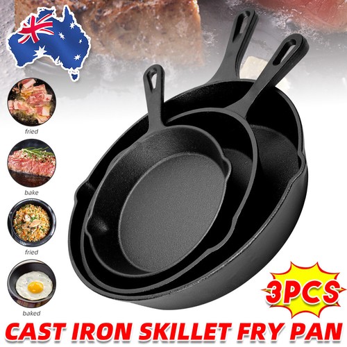 Cast Iron Frying Pan 3Sizes Camping BBQ Stove Multifunctional Stackable ...
