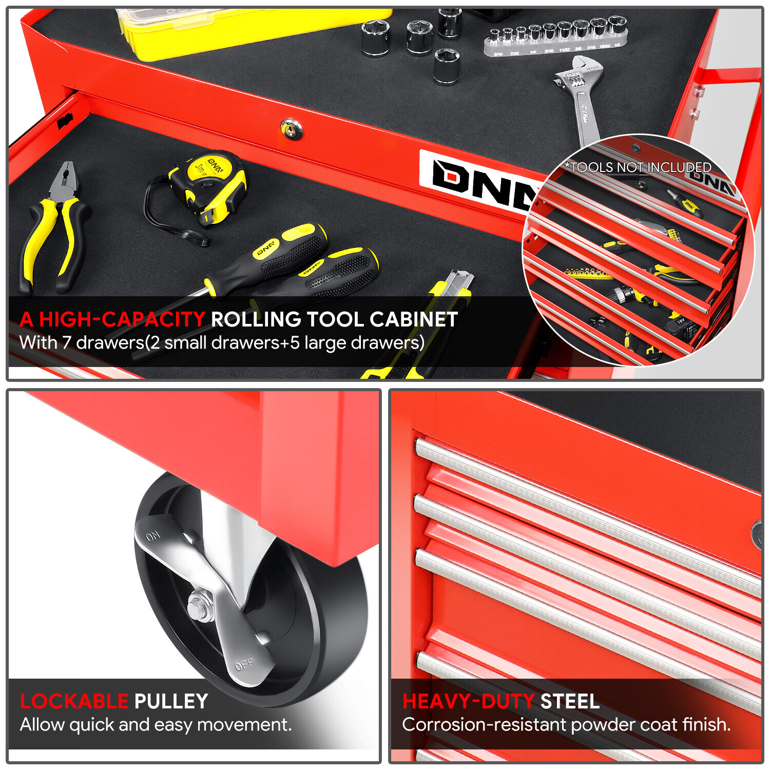 7-Drawer Tool Trolley Storage Chest & Rolling Cabinets Garage Organizer ...