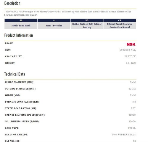 NSK 608DD C3 Deep Groove Bearing Miniature 8x22x7mm | eBay