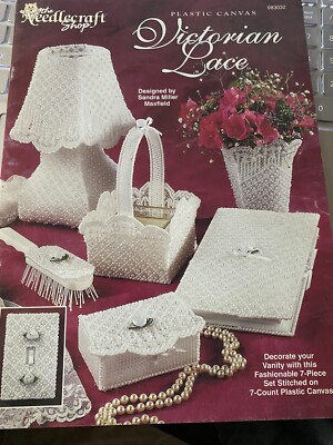 VICTORIAN LACE BASKET VASE LAMP 7 DESIGNS PLASTIC CANVAS PATTERN BOOK ...