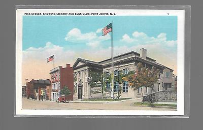 PIKE STREET,LIBRARY AND ELKS CLUB,PORT JERVIS NEW YORK POSTCARD UNUSED ...