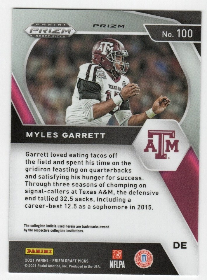 MYLES GARRETT 2021 PANINI PRIZM DRAFT RUBY WAVE PRIZM CLEVELAND BROWNS ...