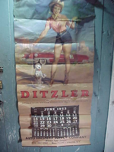1953 DITZLER AUTO FINISHES Illustrated PIN UP GIRL 42" CALENDAR by Bill ...