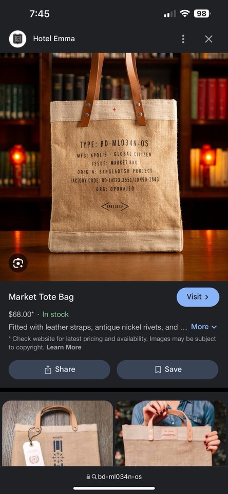 Apolis Global Citizen BURLAP LEATHER HANDELS SHOPPING MARKET TOTE ...