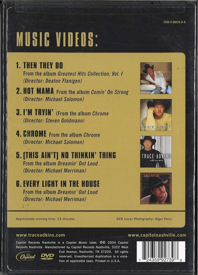 Trace Adkins - Video Hits (DVD, 2004) New/Sealed, Includes "Hot Mama" & "Chrome" | eBay
