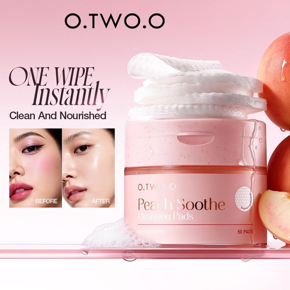 50 Tablets Peach Soothe Cleansing Pads Gentle Soothing Pads Make-up ...