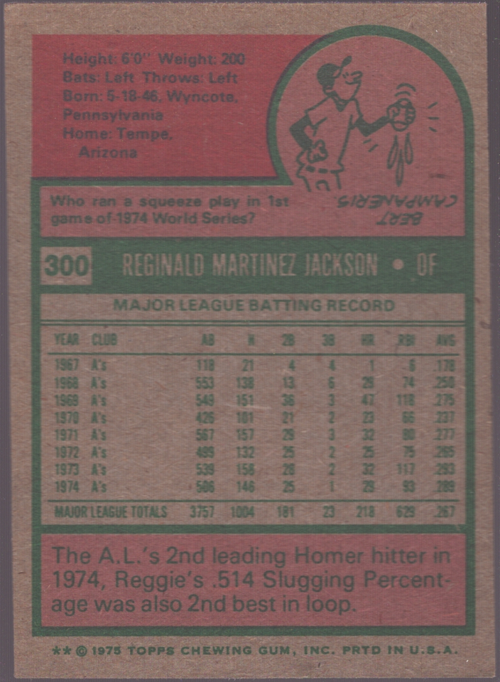 1975 Topps Baseball Reggie Jackson #300 | eBay