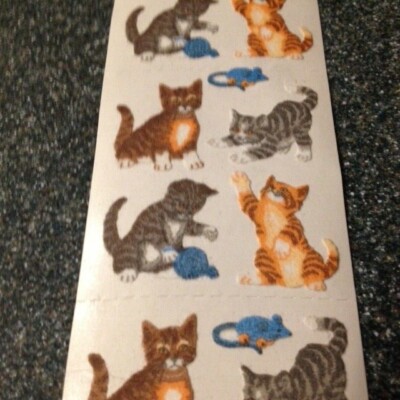 1 SQUARE Sandylion 4 FUZZY CATS Stickers 4 FUZZY KITTENS 1 SQUARE NEW ...