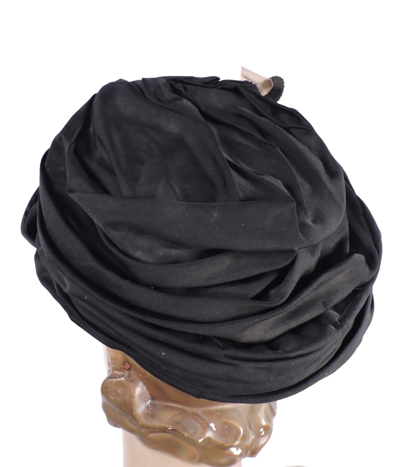 VICTORIAN 1890’S BLACK RUCHED SILK WIRED TORQUE HAT W LEAVE TRIMS | eBay