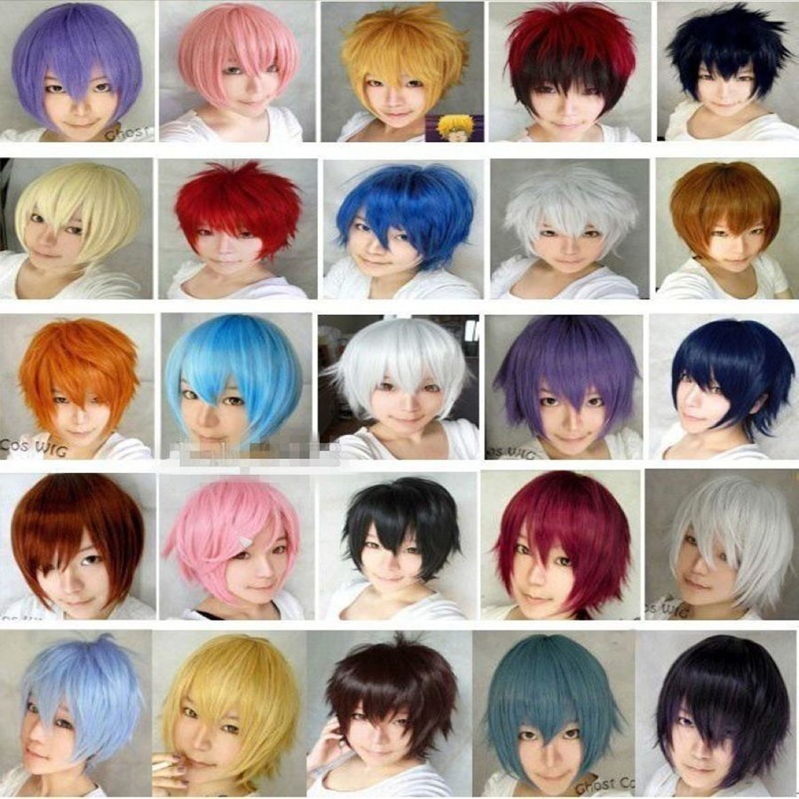 US Popular Short Anime Cosplay Wig 100% Synthetic Hair Thick Straight ...