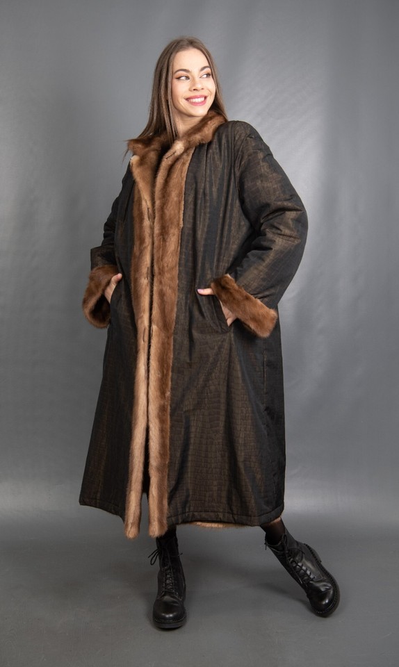 15051 NEW GLAMOROUS REVERSIBLE REAL MINK COAT FUR VERY LONG BEAUTIFUL ...