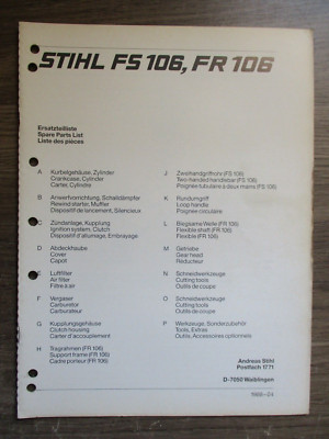 OEM STIHL Illustrated Spare Parts List Manual FS 106, FR 106 1998-04 | eBay