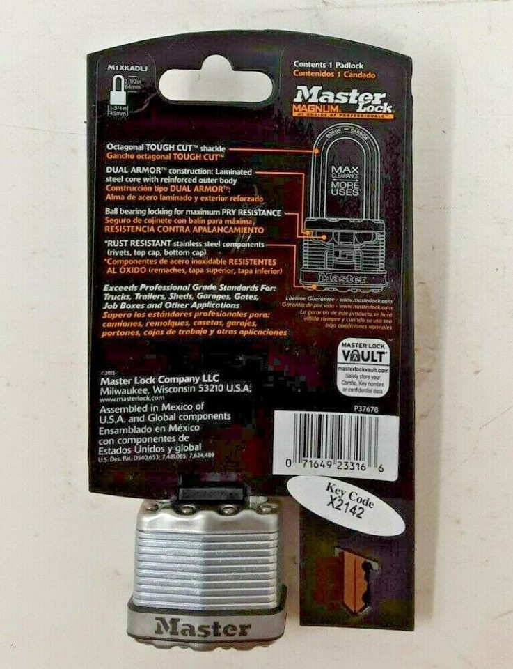Master Lock M1XKADLJ Magnum Laminated Padlock w/ two keys | eBay