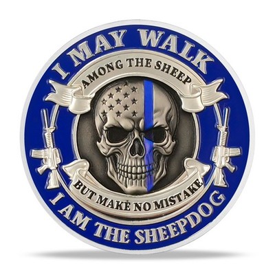 Thin Blue Line Police Challenge Coin I Am The Sheepdog Skull Heroes In ...