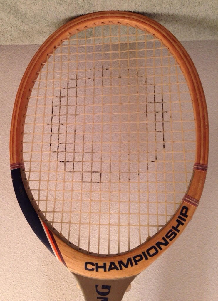 Vintage Spalding Championship Tennis Racket Black Brown Ball Net Court ...