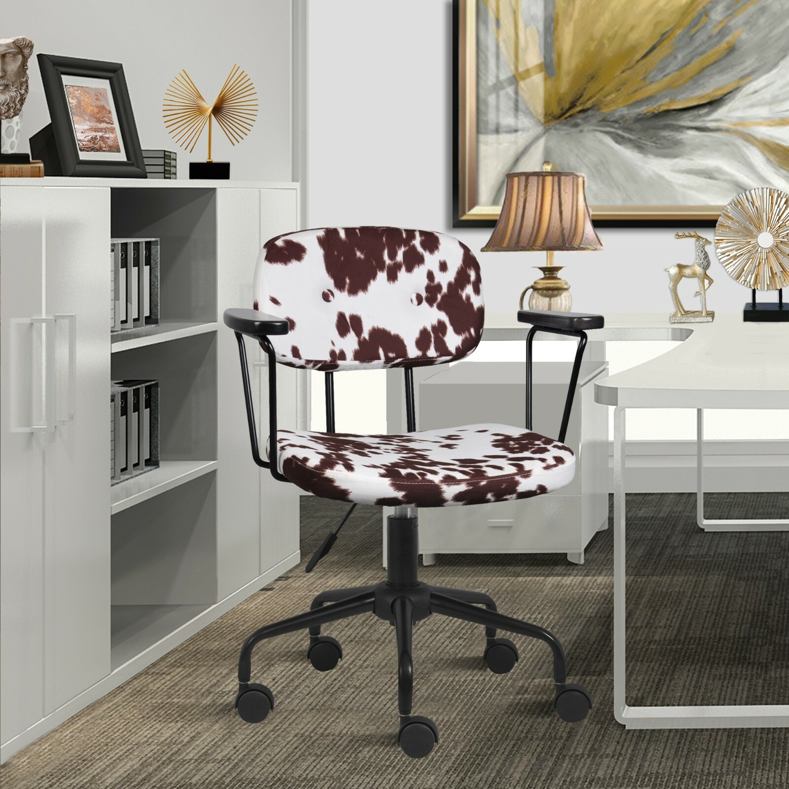 Milk Cow Animal Print Plush Fabric Mid Century Retro Rustic Office Desk ...