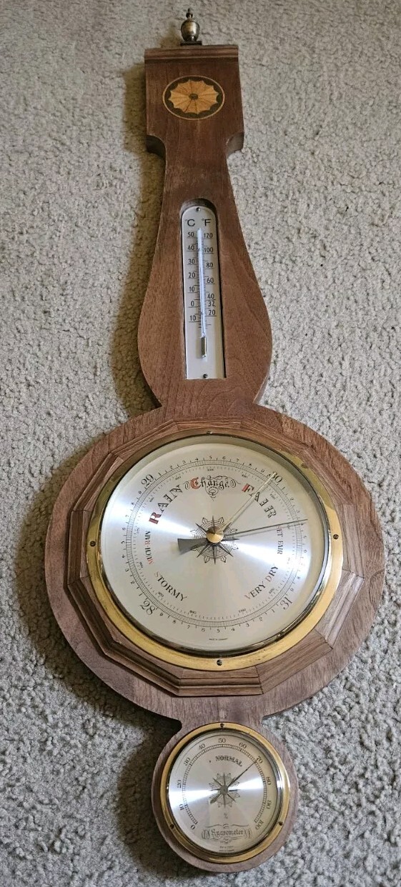 Beautiful Vintage German Wood BAROMETER with Thermometer and HYGROMETER ...
