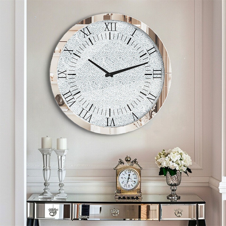 24" Full Crushed Diamond Wall Clock Twinkle Bling Crystal Clock Wall ...