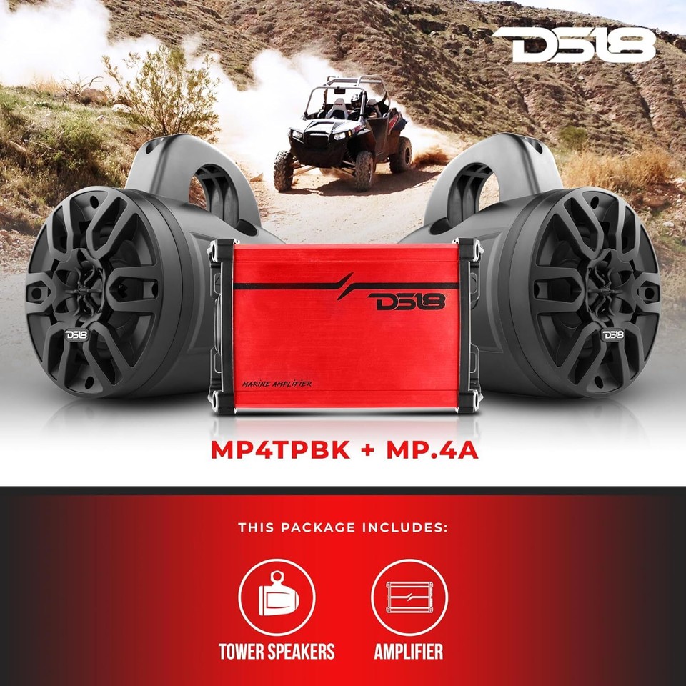 DS18 4" Marine Towers Speakers with Amplifier, Water Resistant Speakers ...