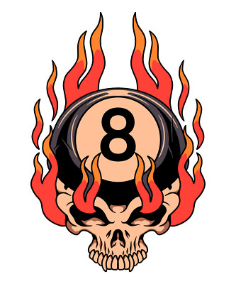 Flame Eight Ball Sticker 4" Billiards Retro Vintage Design Devil 8 ...
