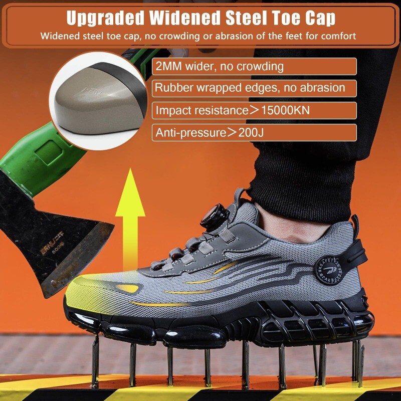 Mens Work Safety Shoes Womens Steel Toe Cap Rotating Button Work Boots ...