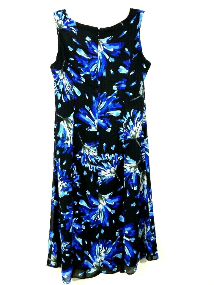 Studio I Womens 8 Dress Blue Black Bold Floral Sleeveless Sheath Summer ...