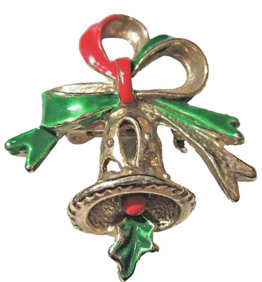 CHRISTMAS PIN ENAMEL BELL AND BOW WITH HOLLY RED GREEN ENAMEL BROOCH | eBay