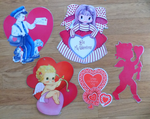 VTG Valentines Day Cut Outs Posterboard Laminated Lot of 5 Hanging ...