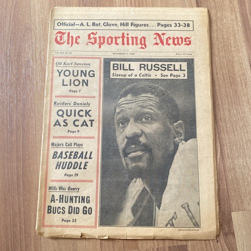 1966, Bill Russell, "Sporting News" Newspaper (Boston Celtics) Scarce ...
